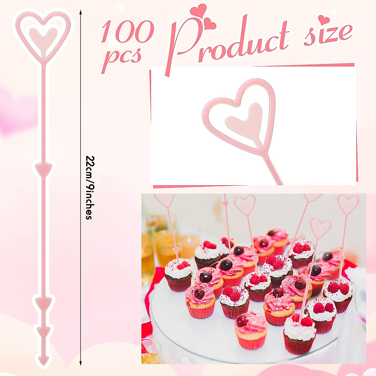 Resurhang 320 Pcs 9 Inch Floral Pick Card Holder Plastic Pink Heart Shaped Flower Place Card Holders Clips for Valentine's Day Bouquet Floral Arrangement Birthday Wedding Parties Decoration