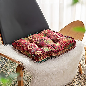 vctops Christmas Red Bohemian Patchwork Square Chair Seat Cushions for Dining Kitchen Office Chairs Patio Soft Cotton Linen Chair Pads (Red,16"x16")