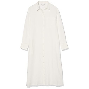 The Drop Women's Fiona Relaxed Linen Midi Shirt Dress, White, S
