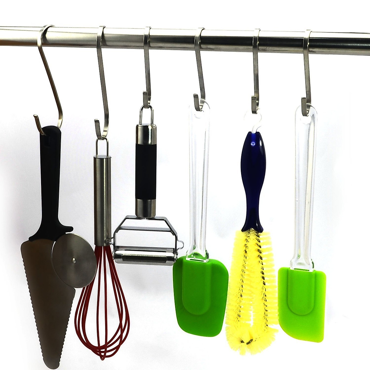 RuiLing Premium 12 Pack Size Medium Brushed Stainless Flat S Hooks Kitchen Pot Pan Hanger Clothes Storage Rack.