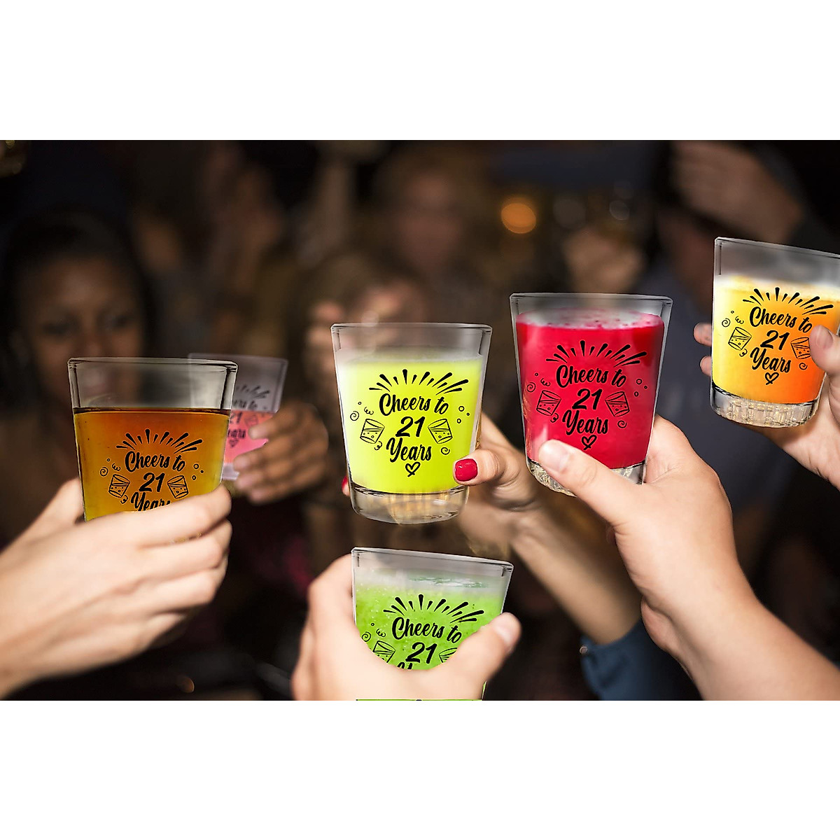 Bisyata 21st Birthday Shot Glass Gift Set for Women and Men - 21 Birthday Party Decorations for Her or Him - Cheers to 21 Years CLEAR Shot Glasses - 2oz Set of 6 - With Gift Box