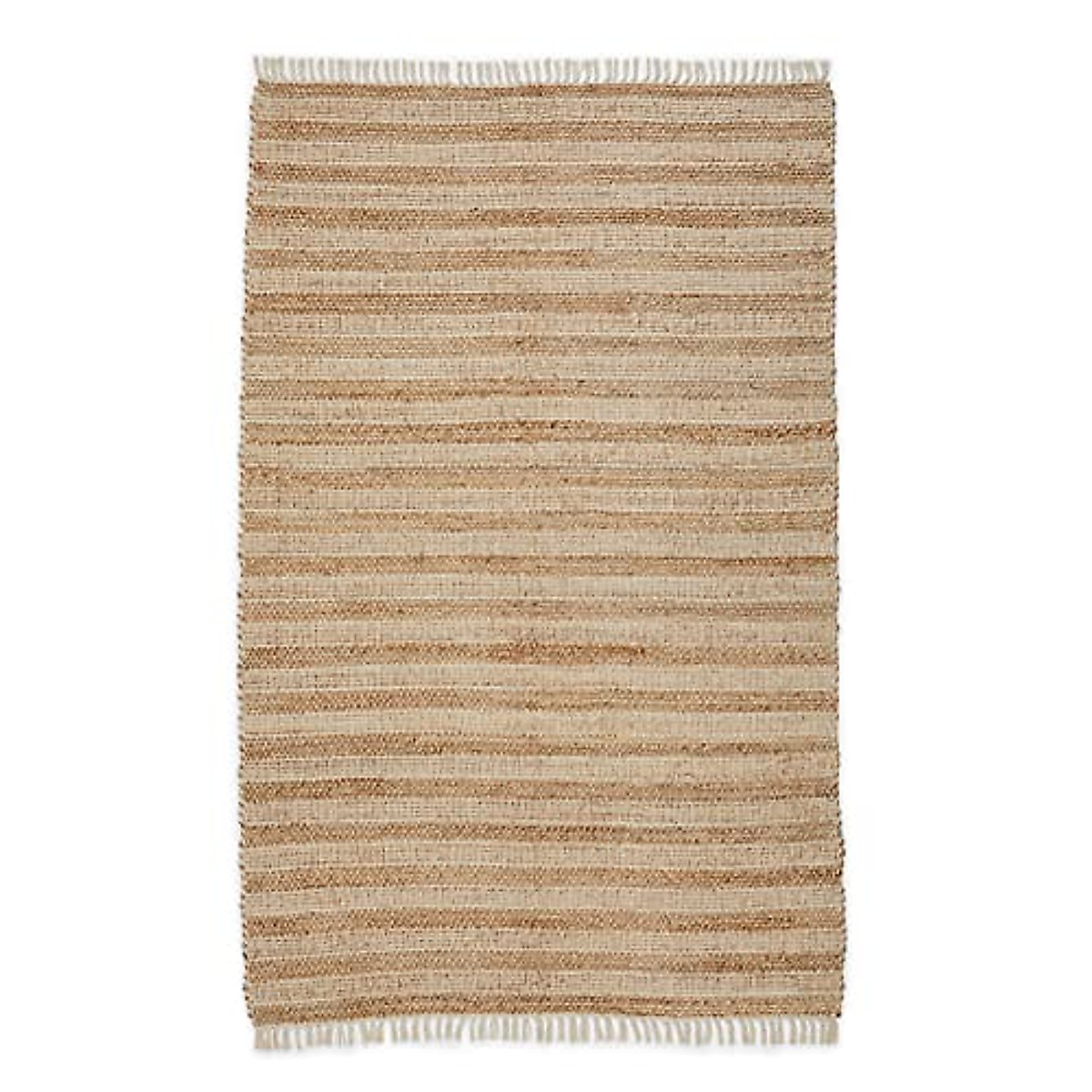 Pebble & Crane - Nottingham Rug - Woven Throw Rug - Jute and Cotton - Area Rug for Kitchen, Living Room, Bedroom, and More - Fringe Trim - 6’ x 9’ - Natural and Beige