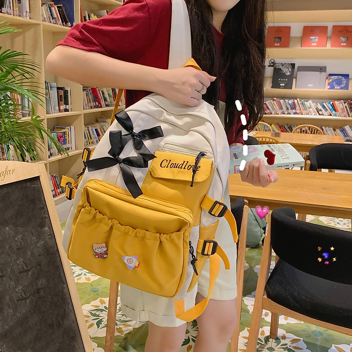 MYSNKU Kids Girls Bookbag school Backpack Children Daypack for Teens Black with Chain (yellow)