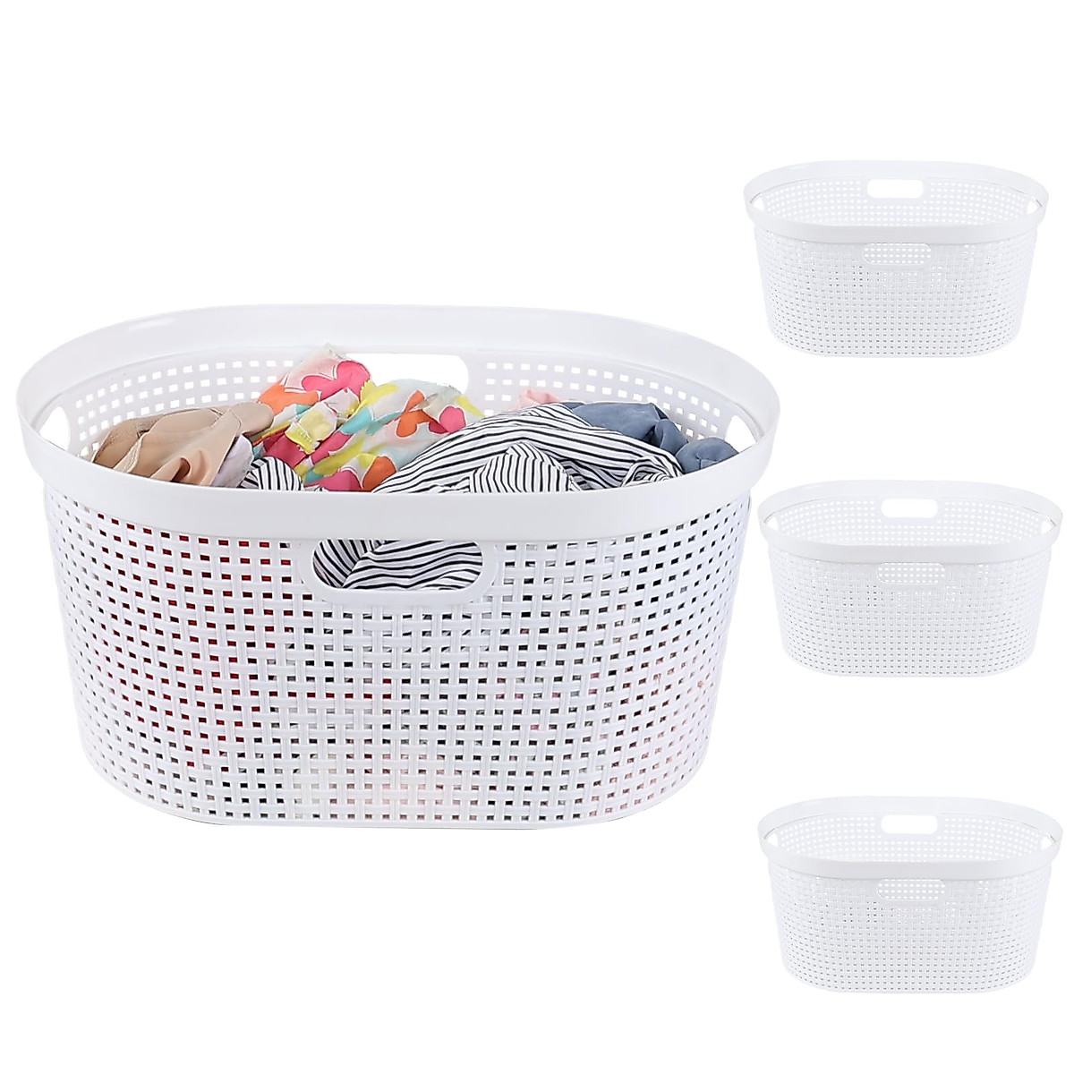 Innouse 4 Pack Laundry Basket with Cutout Handle, White Plastic Laundry Hamper