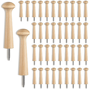 Jetec Wooden Shaker Peg Wood Screw-on Shaker Pegs 2.9 Inch Long Unfinished Wood Shaker Racks for Hanging Clothes Hats Towel and More DIY Paint Color (40 Pieces)