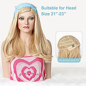 LONAI 3PCS Blonde Cosplay Wigs Set for Women Vintage Retro Shoulder Length Wig with Blue Headband Bracelet for Princess Costume Halloween Cos play Daily Use