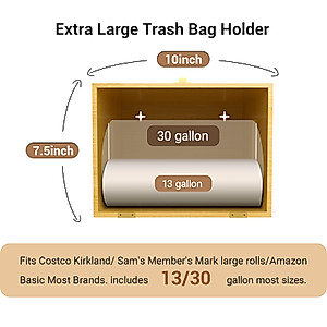 KOCWELL Extra Large Trash Bag Dispenser Roll Holder,Garbage Bag Dispenser Holder Under Sink, Bamboo Wall Mounted Kitchen Trash Bag Dispenser,Organization and Storage,Trash Bags Holder
