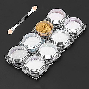 Nail Art Decoration Pigment Powder, Decoration Black Powder Nails Art Decoration Powder Fine Texture Powder Nail Art Powder Set with Eyeshadow Sticks Glitter Mirror Powder