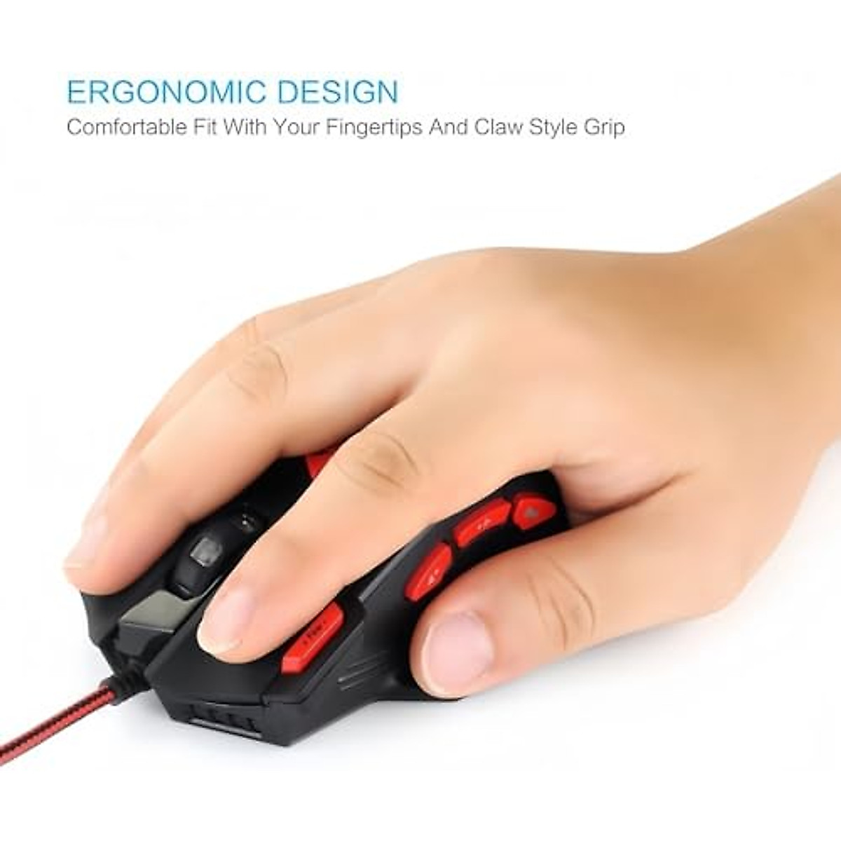 zelotes T90 Gaming Mouse 9200 DPI, 8 Programmable Buttons Multi-Modes LED Lights USB Gaming Mice, Weight Tuning for Laptop, Desktop, PC,- Black
