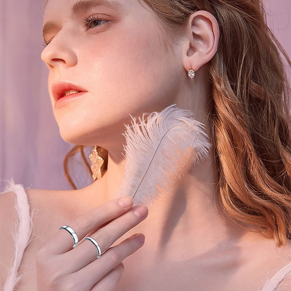 Honsny 925 Sterling Silver Rings for Women 18K White Gold Filled Plain Thumb Stackable Statement Rings High Polished Eternity Wedding Band Rings