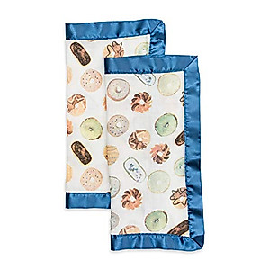 lulujo Baby Security Lovey Blankets| Unisex Softest Breathable Bamboo Viscose Cotton Muslin Security Blanket with Silky Satin Trim| Neutral Comforting Blanket for Girls & Boys | 16in by 16 in| Donuts