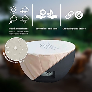 Kante 25" Diameter Round Concrete/Metal Outdoor Propane Gas Smokeless Bowl Patio Heater, Fire Pit Table 50,000 BTU & Weather Resistant Cover, Charcoal