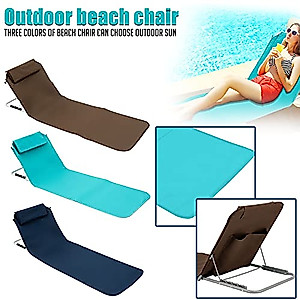 Dheva-C Outdoor Beach Folding Chaise Lounge Chair for Beach, Sunbathing, Patio, Pool, Lawn, Deck, Portable Lightweight Heavy-Duty Adjustable Camping Reclining Chair with Pillow, Blue (Blue) 5560