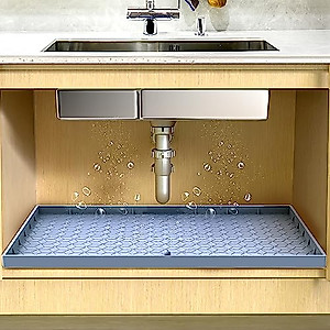 Under Sink Mat, 34" x 22" Sink Cabinet Protector, Waterproof & Flexible Silicone Under Sink Liner Drip Tray with Unique Drain Hole for Kitchen Bathroom, Hold 3.3 Gallons Liquid
