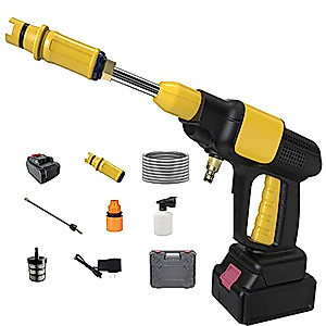 21V Cordless Car Cleaning Kitwith Accessories Portable Electric Pressure Washer with Water Tank for Cars Gardens Terraces Windows Cleaning Works