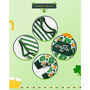 St Patricks Day Baby Boy Girl Outfit 12-18 Months Green Striped Long-Sleeved Four-Leaf Clover Onesie 3-Piece Set St. Patrick'S Day Toddler Boy Outfit Romper