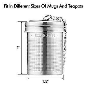 House Again 2 Pack Tea Infuser, Extra Fine Mesh Tea Infusers for Loose Tea, 18/8 Stainless Steel Tea Strainer with Extended Chain Hook, Tea Steeper for Brew Tea, Spices & Seasonings