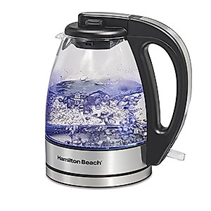 Hamilton Beach 2 Slice Extra Wide Slot Toaster, Black (22633) & Beach Glass Electric Tea Kettle, Water Boiler & Heater, 1 L, Cordless, LED Indicator, Auto-Shutoff & Boil-Dry Protection (40930), Clear