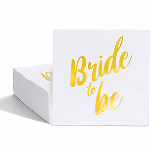 Wedding Napkins- KRGMNHR 50 Pcs Disposable Paper Cocktail Napkins with Gold Foil "Bride to be" for Wedding Shower Engagement Party Decorations, Wedding Cake Table Decor Supplies, Folded 5"x5", 3-Ply
