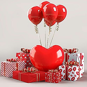 120 Sheets Valentine's Day Tissue Paper Lips Tissue Paper Assorted Love Heart Pattern Present Wrapping Paper 8 Design Red Decorative Art Paper for DIY Crafts Birthday Wedding Baby Shower Decoration