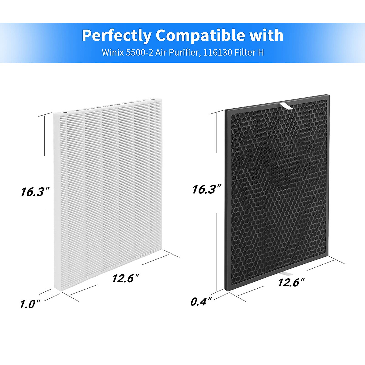 GoKBNY 116130 True HEPA Replacement Filter H Compatible with Winix 5500-2 Purifier and Models AM80, 3-Set Include 3×True HEPA Filters + 3×Activated Carbon Filters