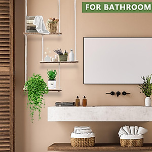 OriCre Floating Shelves Boho Wall Shelves 3 Tier Rustic Wood Hanging Shelves Adjustable Rope Shelf for Boho Aesthetic Room Decor Bedroom/Living Room/Bathroom/Kitchen/Corner/Plant,Book,Décor