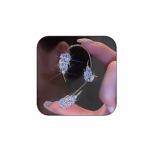 Kenjudess Sparkling Rhinestone Wheat Ear Cuffs 2Pcs Vintage Leaf Cartilage Ear Wrap Non-Pierced Fake Earrings Prom Party Festival Accessories for Women (Silver)