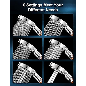 ODMJ Filtered Shower Head, High Pressure Shower Head with 6 Settings, Handheld Shower Head with 59" Hose and Bracket, Shower Head Filter for Hard Water, Water Saving Spray Soft Spa Shower Head
