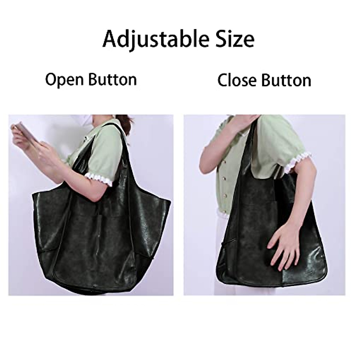 KlaOyer Oversized Leather Tote Bag Large Capacity Work Hobo Pu Leather Bucket Purse And Handbag Big Soft Travel Shopping Bag (Black)