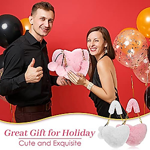 2 Pieces Furry Purse Soft Fluffy Faux Fur Heart Handbags for Women Girls Cute Christmas Valentines Day Gift (White, Pink)