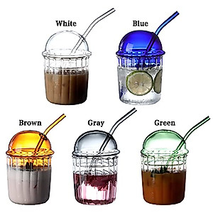MISNODE 2 PCS Drinking Glasses with Lids and Glass Straw, 450ml Glass Cups Beer Can Glass Ice Coffee Cup Creative Tumbler with Lid and Straw for Home Office Bar Restaurant