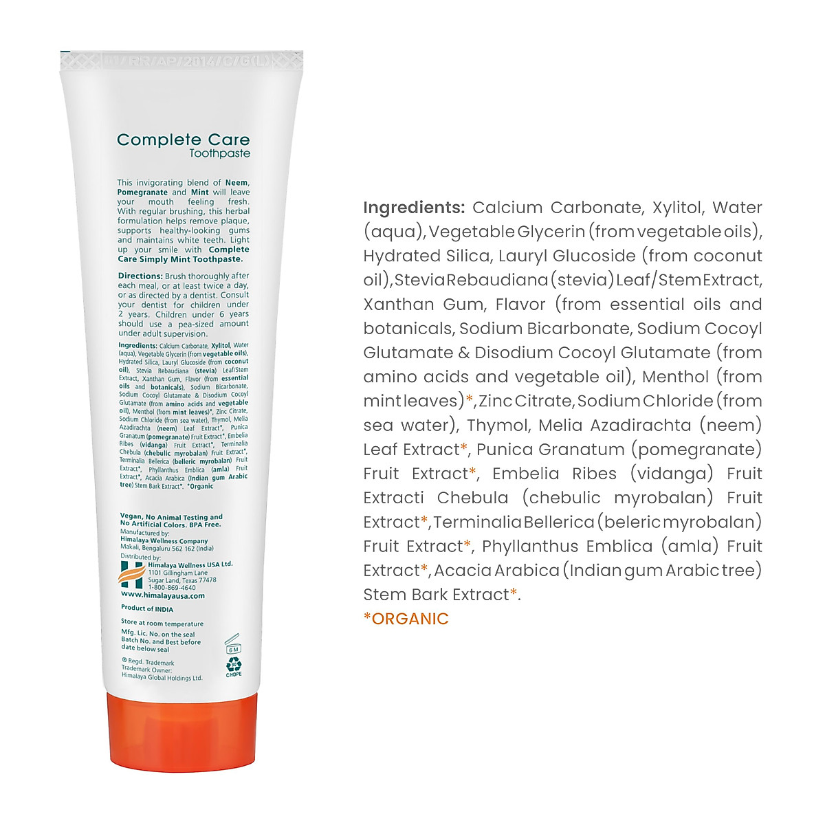 Himalaya Botanique Complete Care Toothpaste, Herbal, Mint Flavor, Fights Plaque, Freshens Breath, Fluoride Free, No Artificial Flavors, SLS Free, Cruelty Free, Foaming, 5.29 Oz, 1 Pack