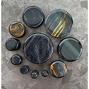 Lobal Domination PAIR of Blue Tiger Eye Organic Stone Plugs Gauges - up to 25mm available! (0g (8mm))
