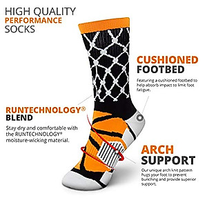 ChalkTalkSPORTS Basketball Woven Mid-Calf Socks | Hoop and Ball | Black & Orange