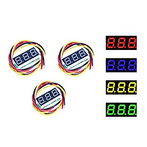 NOYITO 0.28 inches LED Ultra-Small DC Digital 0-100V Voltmeter 3-Wire Battery Voltage Tester Red Blue Yellow Green Four Colors Display 4.0-40 Volt Power Supply(Pack of 3) (Blue)
