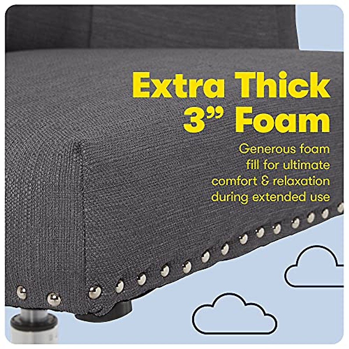 Serta Leighton Home Office Memory Foam, Height-Adjustable Desk Accent Chair with Chrome-Finished Stainless-Steel Base, 27.25D x 24W x 35.75H in, Dark Gray