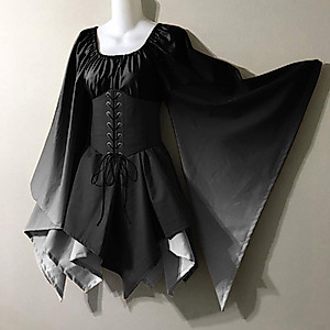Halloween Dresses for Women, Long Sleeve Midi Dress 40S Style Dresses Women A is Adley Dresses Retro Court Dress Gothic Vintage Lace Dress White Bell Dress Witch Irish Costume (M, Black)