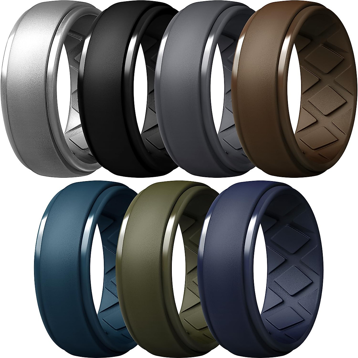 Egnaro Silicone Ring for Men 1/4/7 Multicolored Rubber Wedding Bands, Breathable Pattern for Gym Workout, 8.5 mm Wide and 2.5 mm Thick