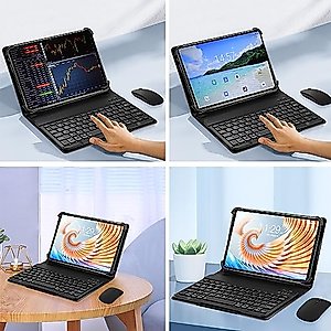 HD Tablet, 5G WiFi 4G LTE Dual Camera Octa Core CPU 2 in 1 Blue Tablet with Keyboard and Mouse for Family (US Plug)