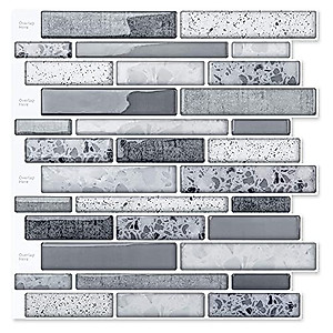 Art3d Peel and Stick Brick Kitchen Backsplash Self-Adhesive Wall Tile Stone Design, 10 Sheets (Grey)