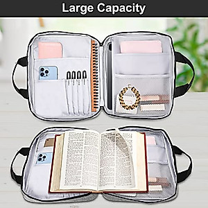 Large Bible Cover for Men, Grathia Bible Case Bible Carrying Case Bible Book Cover Bible Bag with Handle, Zipper and Pockets Bible Organizer for Women, Men, Boys, Girls, Kids