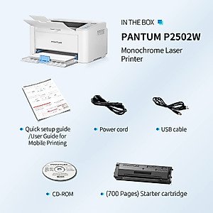 Pantum Laser Printer Black and White,Wireless Computer Printer Home Use,Small Compact Design, Monochrome P2502W Print Up to 23PPM (White), 13.27inW X 8.66inD X 7.01inH