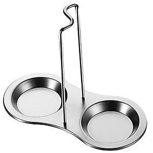 Anller Stainless Steel Standing Spoon Rest with two resting Dishes, Double Spoon Racks, Upright Ladle Holder, Silver