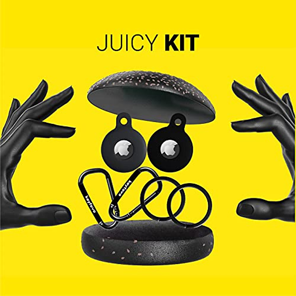 Airtag Holder, Airtag Case, Air tag Holder, Airtag Accessories, Airtag Key Ring, Airtag Keychain, Silicone Airtag Case, 2 Pack – Grey, Black