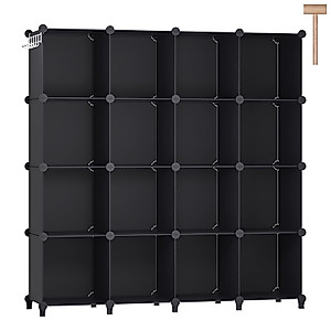DINMO 16 Cubes Storage Organizer, Bookcase, Display Shelf with Wooden Mallet, Cabinet Storage for Kids, Adult, Office, Bedroom, Bathroom, Black