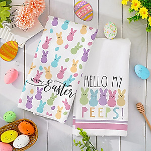 Lingtoolator Easter Kitchen Towel Easter Cartoon Rabbit Bunny Dish Towel 18 x 28 Inch Hand Drying Tea Towel for Spring Holiday Cooking Baking Cleaning, 18 x 28 Inch, 2 Pack