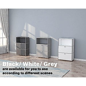 Simplink Metal Shelf with 2 Flap Doors, Large Capacity Cabinet,DIY Modern Home Furnishing,Perfect for Home, Office, Kitchen, Hallway,Foyer (Grey)