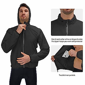 Przewalski Men's Cycling Jacket Hooded Running Bike Windbreaker Removable Vest Lightweight Windproof Sleeves Reflective Coat