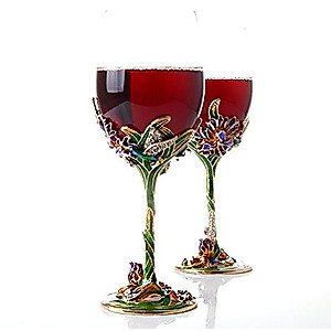Bestbling Dragonfly Enamel Handcraft Artisan Painted Wine Glass Gift, Set of 2