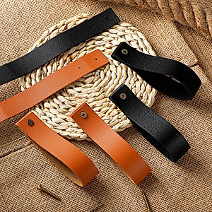 8 Pcs PU Leather Wall Hooks Wall Hanging Straps Pu Leather Curtain Rod Holder Towel Holders for Wall Faux Leather Strap Hanger Wall Mounted Pu Leather Hooks for Towel Bathroom Kitchen (Black, Yellow)